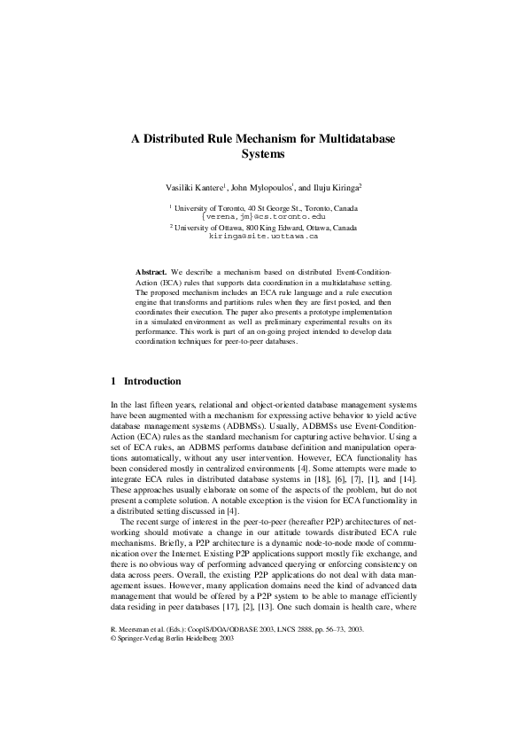 (PDF) A distributed rule mechanism for multidatabase systems