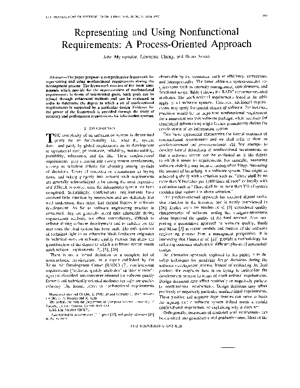 Pdf Representing And Using Nonfunctional Requirements A Process Oriented Approach
