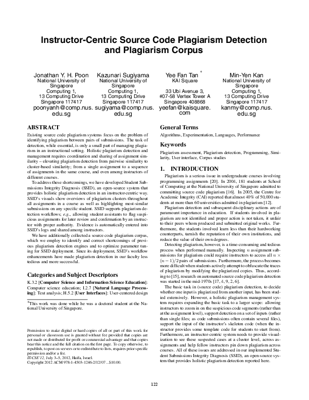 (PDF) Instructor-centric source code plagiarism detection and plagiarism corpus