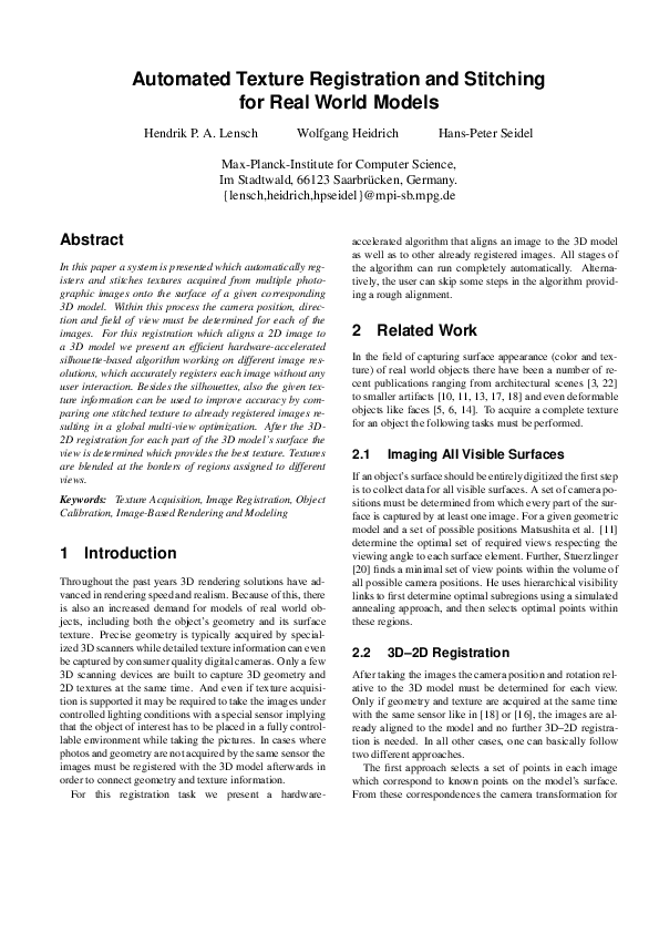 (PDF) Automated texture registration and stitching for real world models