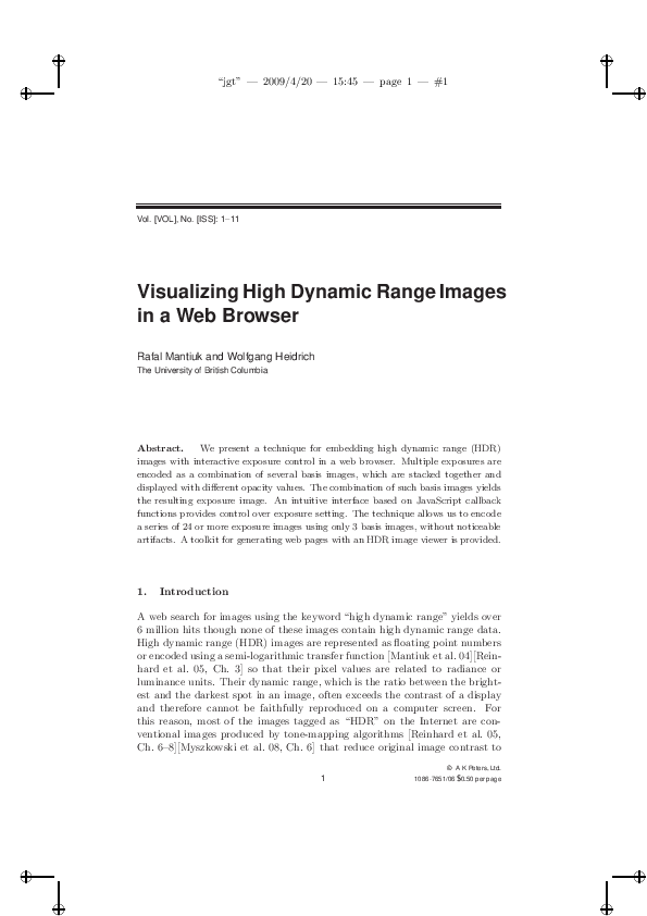 Pdf Visualizing High Dynamic Range Images In A Web Browser