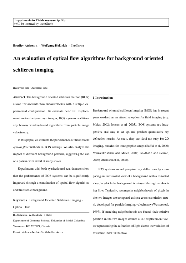 (PDF) An evaluation of optical flow algorithms for background oriented schlieren imaging