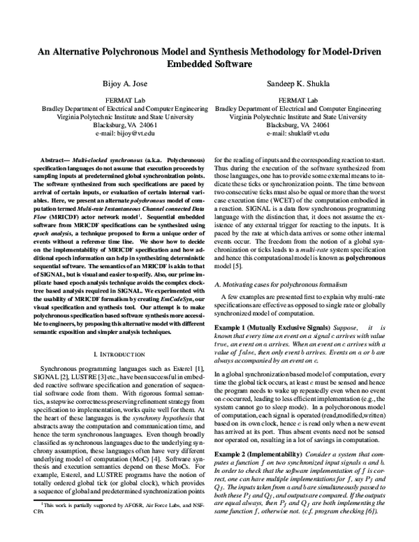 (PDF) An alternative polychronous model and synthesis methodology for model-driven embedded software