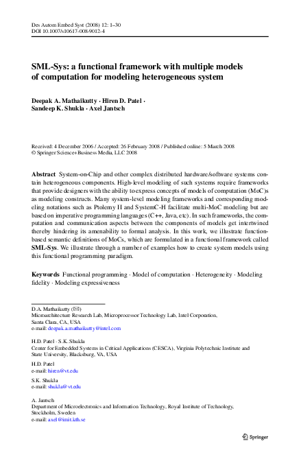 (PDF) SML-Sys: a functional framework with multiple models of computation for modeling ...