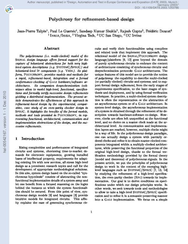 (PDF) Polychrony for refinement-based design
