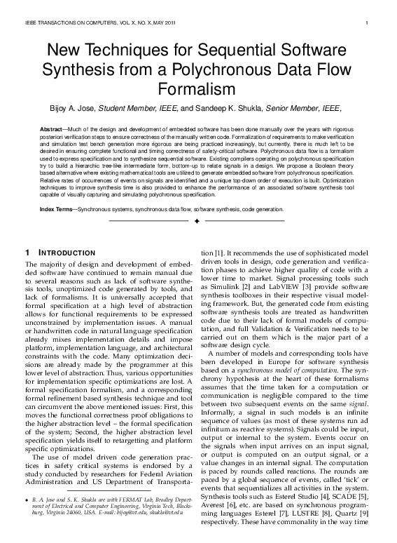 (PDF) New Techniques for Sequential Software Synthesis from a Polychronous Data Flow Formalism