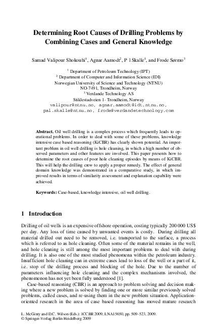 (PDF) Determining root causes of drilling problems by combining cases ...