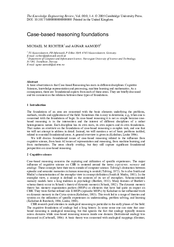 (PDF) Case-based reasoning foundations (PDF) Case-based reasoning foundations