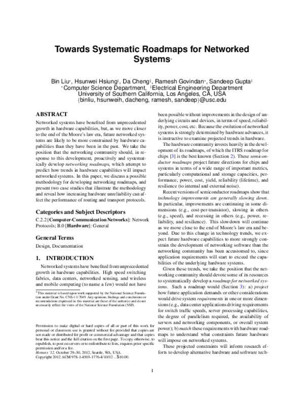 (PDF) Towards Systematic Roadmaps for Networked Systems