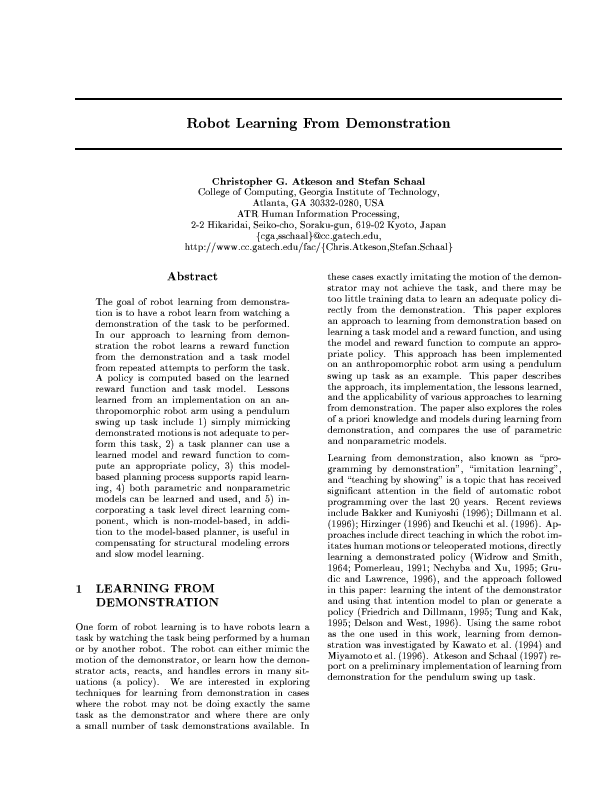 (PDF) Robot learning from demonstration