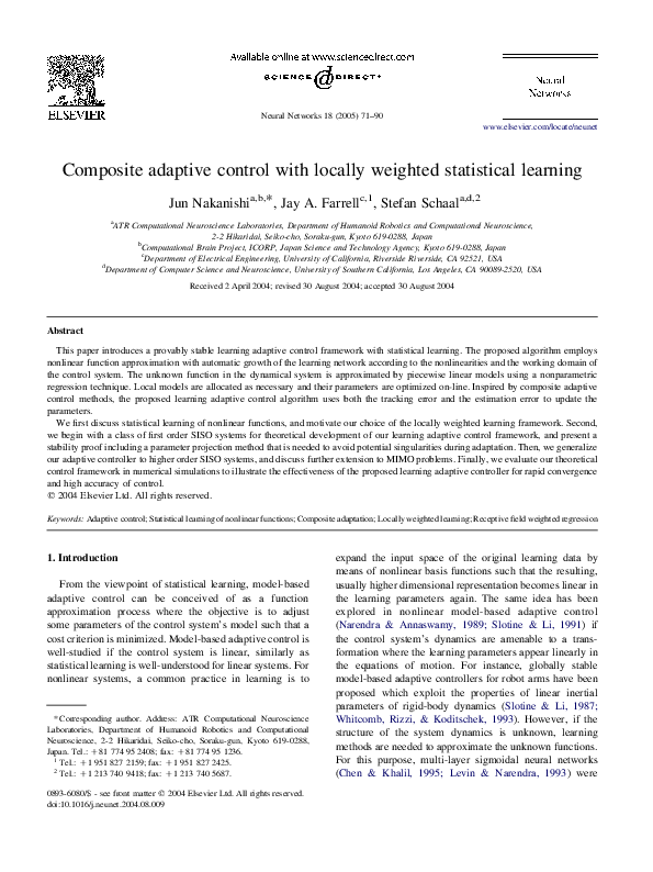 (PDF) Composite adaptive control with locally weighted statistical learning (PDF) Composite adaptive control with locally weighted statistical learning