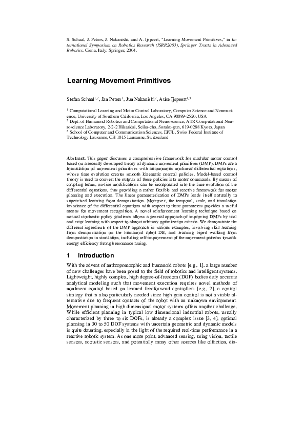 (PDF) Learning movement primitives