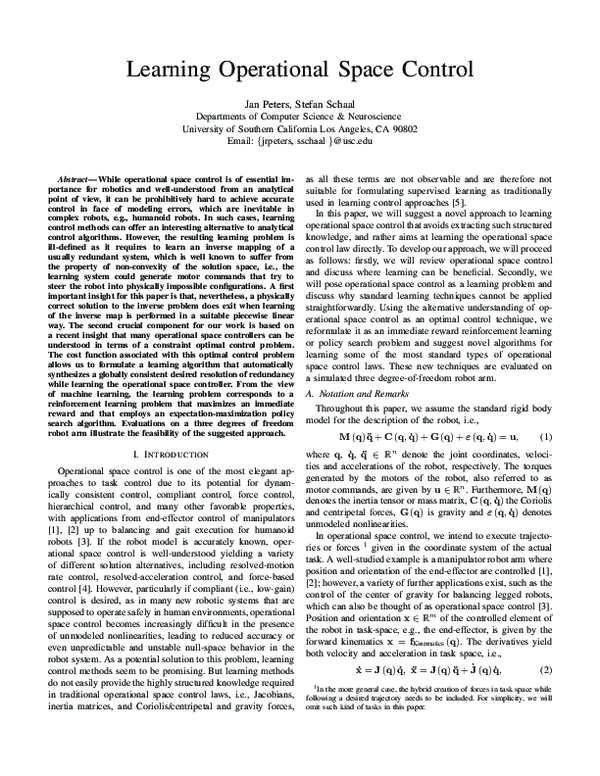 (PDF) Learning operational space control