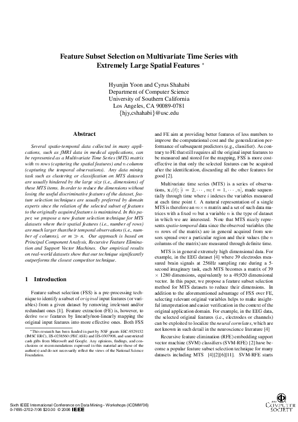 (PDF) Feature subset selection on multivariate time series with extremely large spatial features