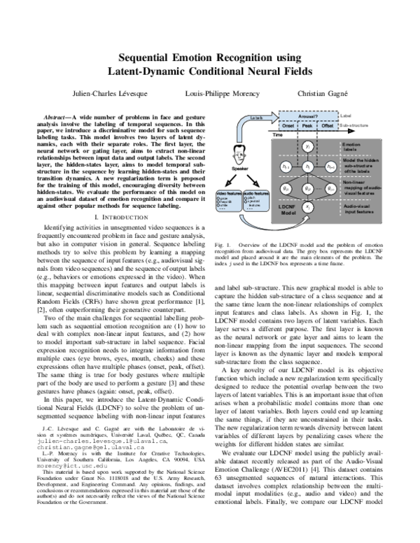 Pdf Sequential Emotion Recognition Using Latent Dynamic Conditional Neural Fields