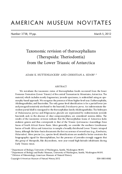 (PDF) Taxonomic revision of therocephalians (Therapsida, Theriodontia ...