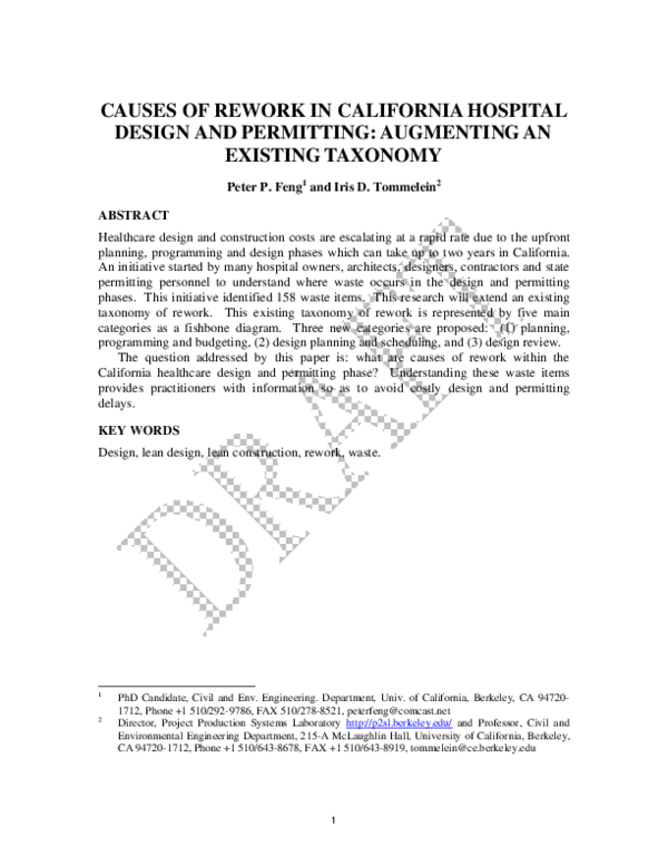 (PDF) Causes of rework in California hospital design and permitting ...