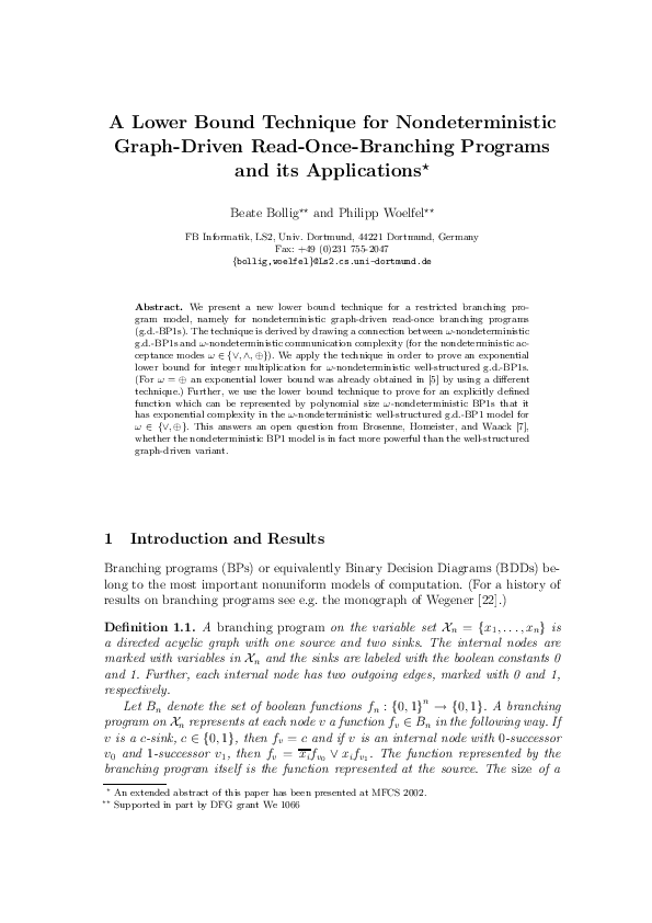 Pdf A Lower Bound Technique For Nondeterministic Graph Driven Read Once Branching Programs And 5312