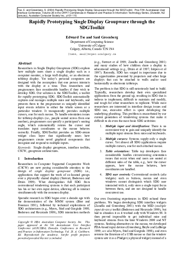 (PDF) Rapidly prototyping single display groupware through the SDGToolkit