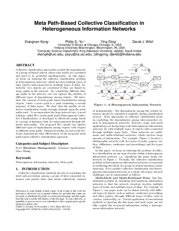 (PDF) Meta path-based collective classification in heterogeneous information networks