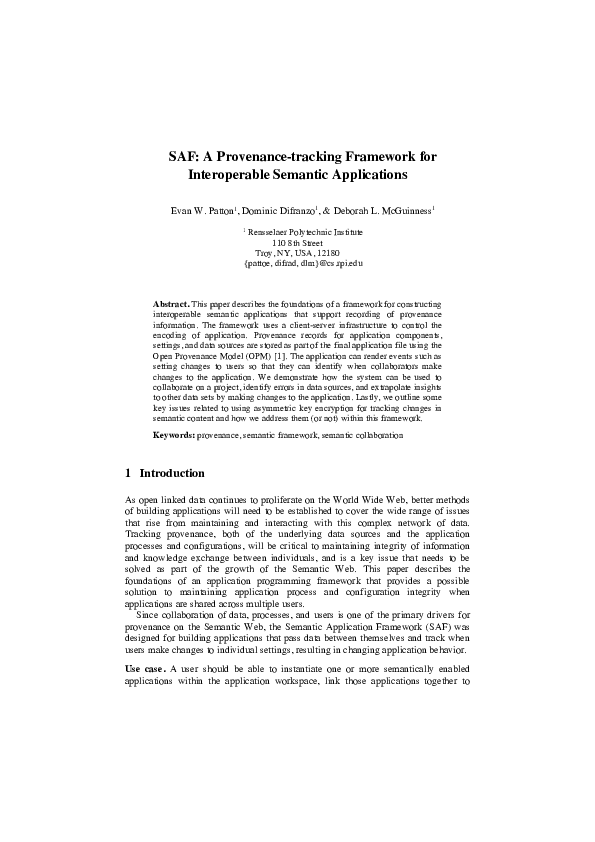 (PDF) SAF: A Provenance-Tracking Framework for Interoperable Semantic Applications