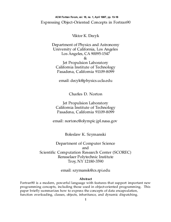Pdf Expressing Object Oriented Concepts In Fortran 90 0282