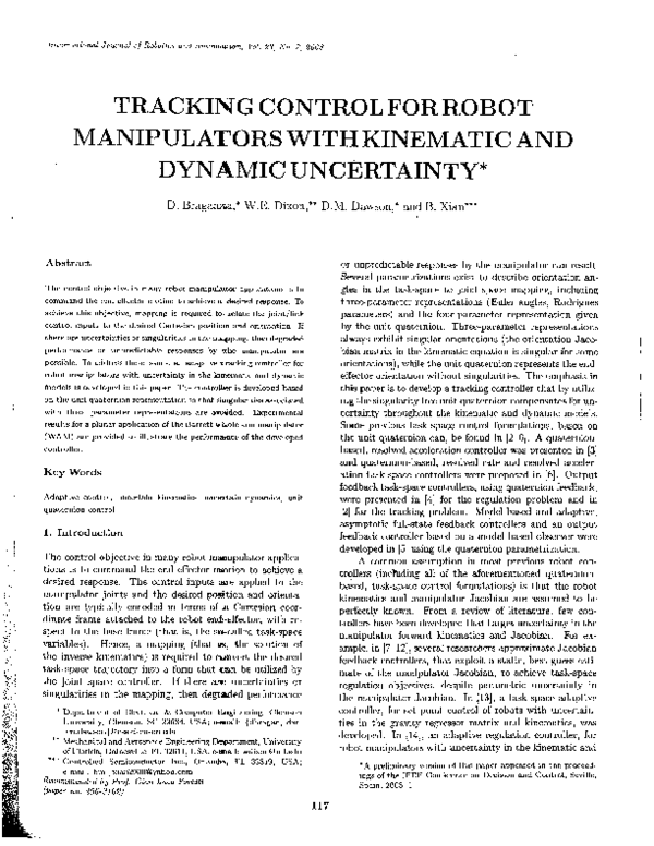 (PDF) Tracking control for robot manipulators with kinematic and ...