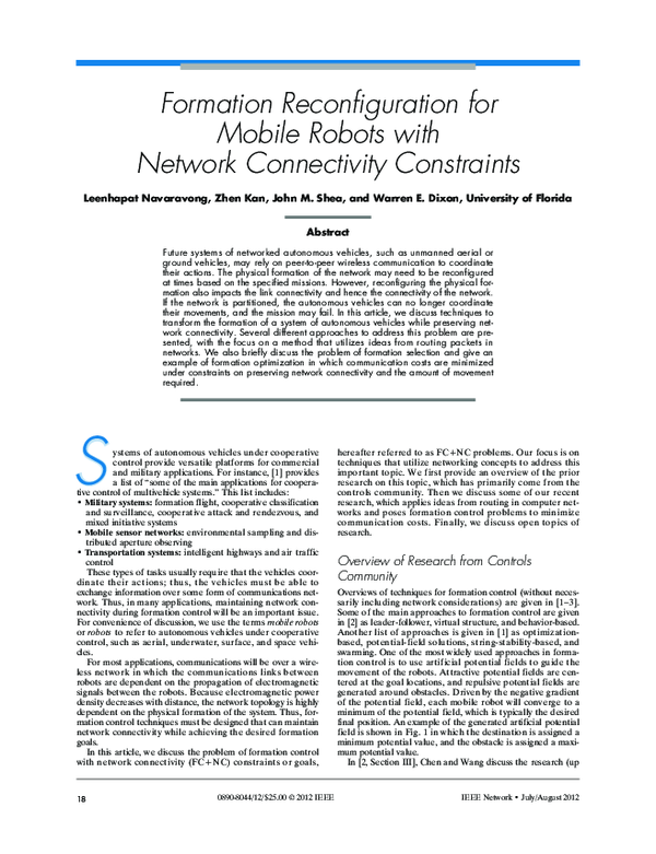 (PDF) Formation reconfiguration for mobile robots with network connectivity constraints