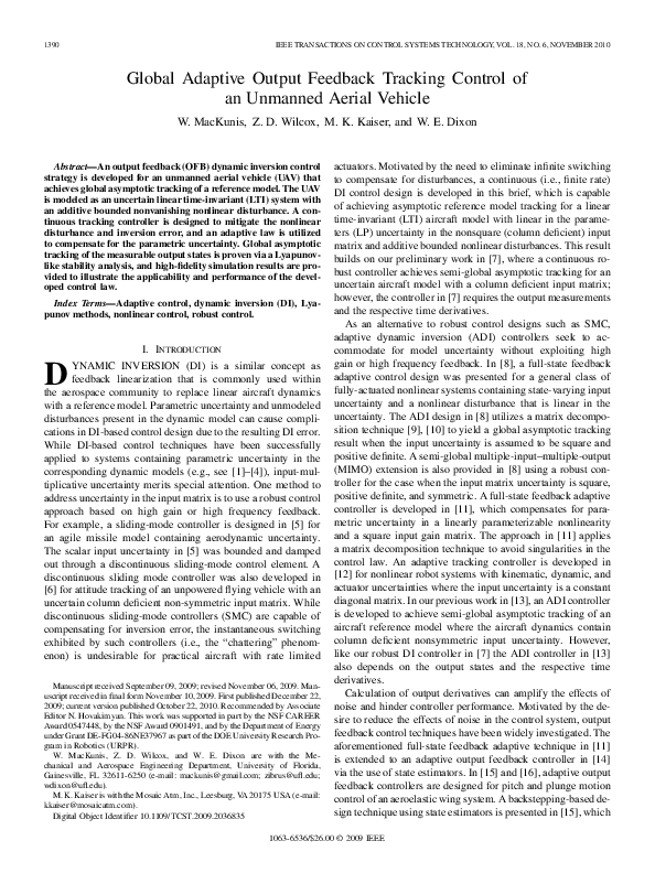 (PDF) Global adaptive output feedback tracking control of an unmanned aerial vehicle