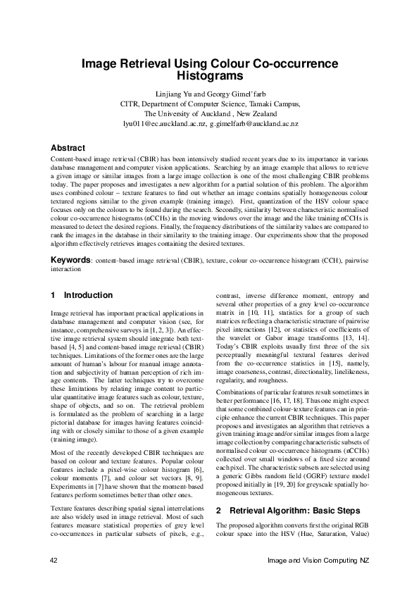 (PDF) Image retrieval Using Color Co-occurrence Histograms