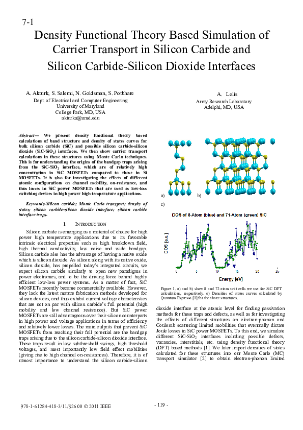 (PDF) Density functional theory based simulation of carrier transport in silicon carbide and ...