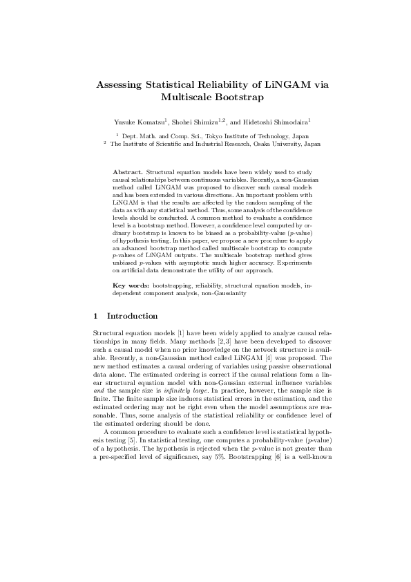 (PDF) Assessing statistical reliability of LiNGAM via multiscale bootstrap