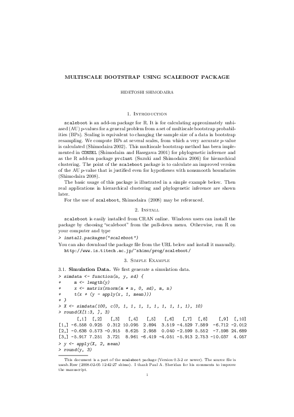 (PDF) MULTISCALE BOOTSTRAP USING SCALEBOOT PACKAGE