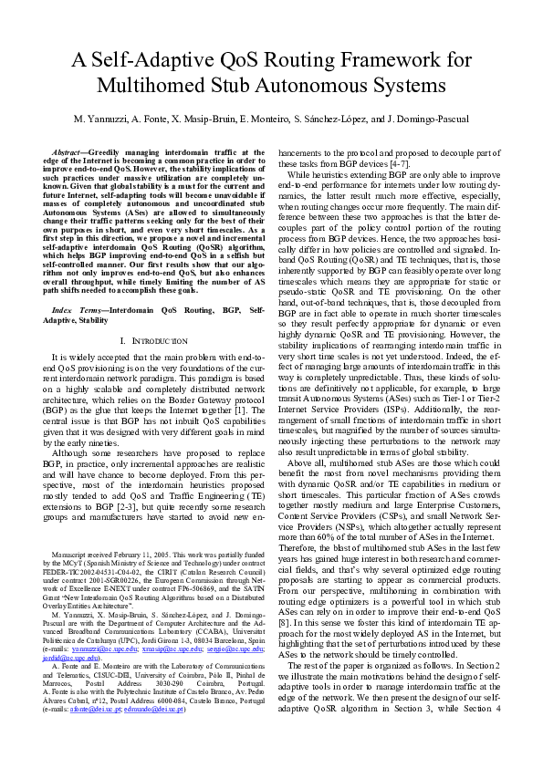 (PDF) A self-adaptive QoS routing framework for multihomed stub ...