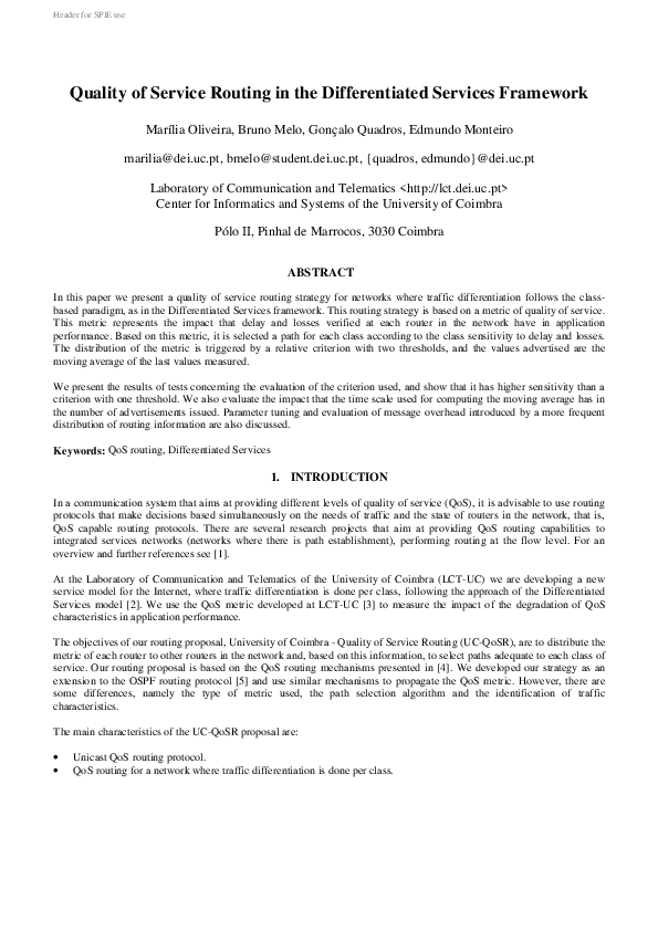 (PDF) Quality of service routing in the differentiated services framework