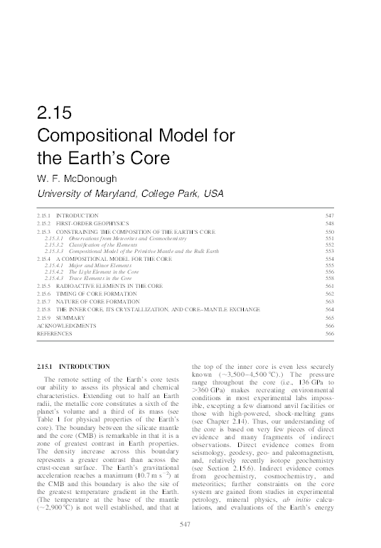 (PDF) Compositional Model for the Earth's Core