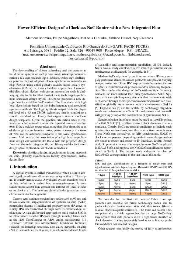 (PDF) Power-Efficient Design of a Clockless NoC Router with a New Integrated Flow