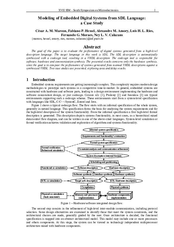 (PDF) Modeling of Embedded Digital Systems from SDL Language: a Case Study