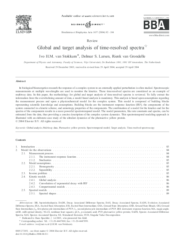 (PDF) Global and target analysis of time-resolved spectra