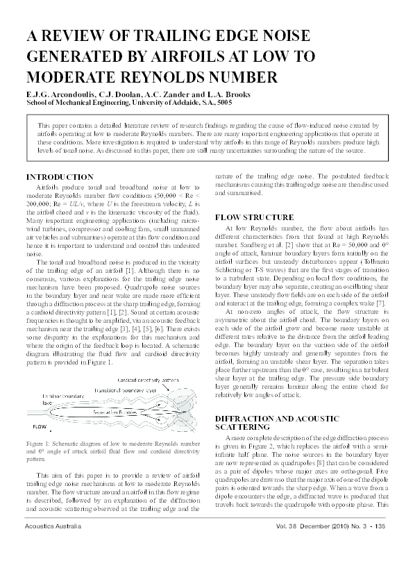 (PDF) A review of trailing edge noise generated by airfoils at low to moderate reynolds number