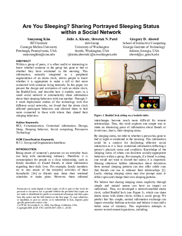 (PDF) Are you sleeping?: sharing portrayed sleeping status within a ...