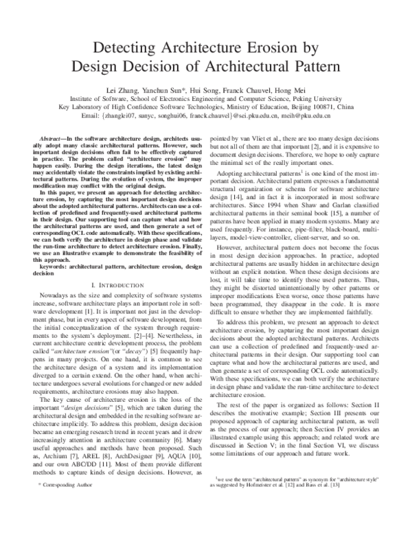 (PDF) Detecting architecture erosion by design decision of architectural pattern