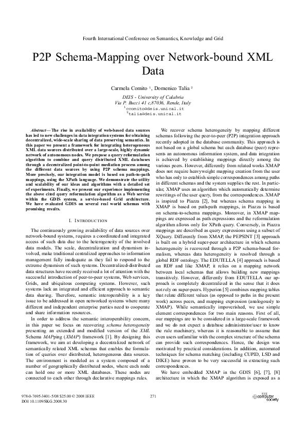 (PDF) P2P schema‐mapping over network‐bound XML data