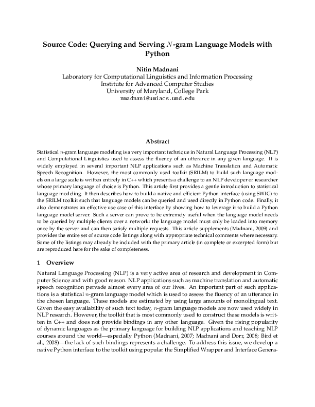 (PDF) Source Code: Querying and Serving N-gram Language Models with Python