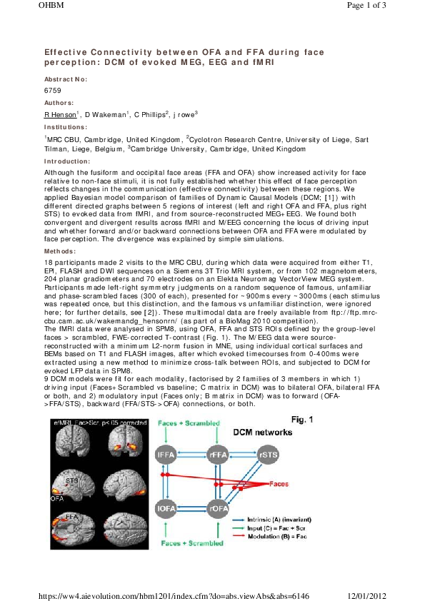 (PDF) Effective Connectivity between OFA and FFA during face perception ...