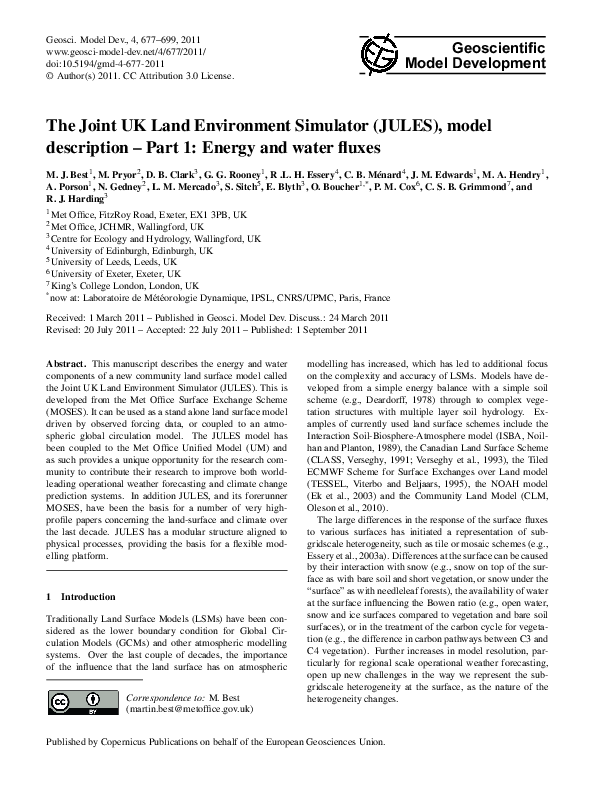 (PDF) The Joint UK Land Environment Simulator (JULES), model ...