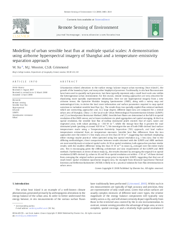 (PDF) Modelling of urban sensible heat flux at multiple spatial scales ... (PDF) Modelling of urban sensible heat flux at multiple spatial scales ...