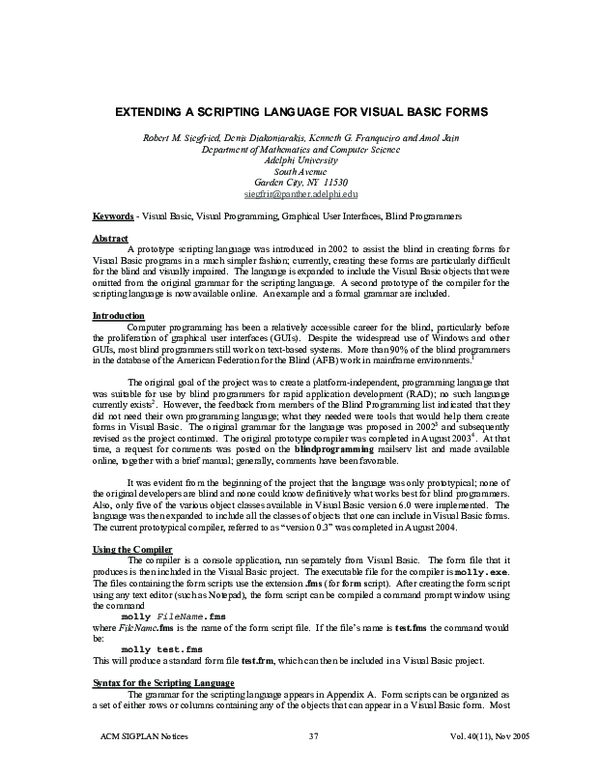 (PDF) Extending a scripting language for visual basic forms