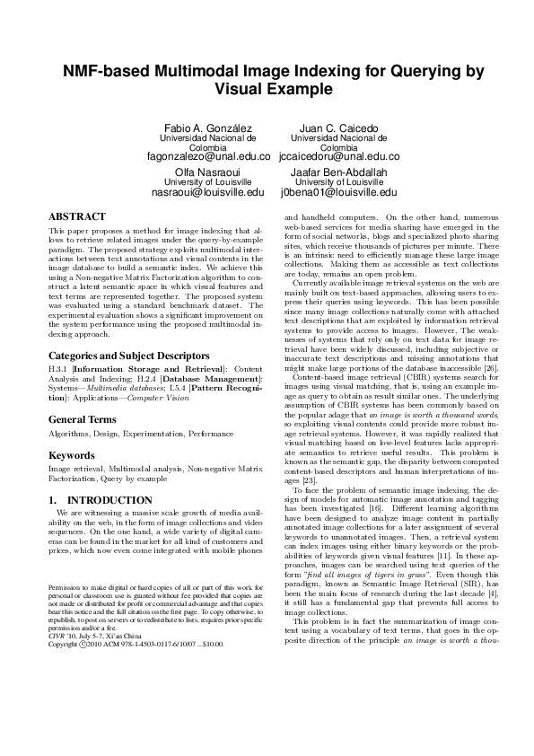 (PDF) NMF-based multimodal image indexing for querying by visual example