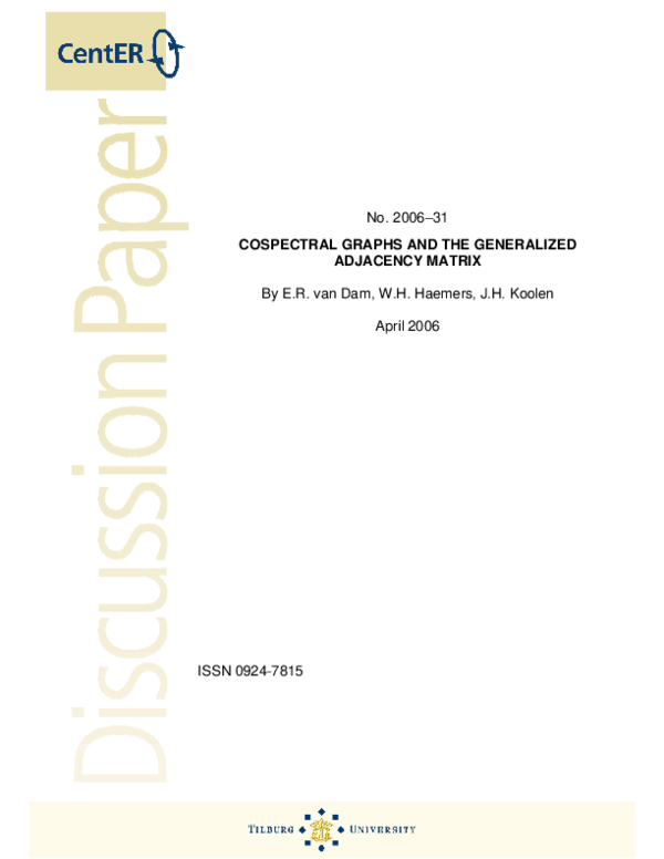 (PDF) Cospectral graphs and the generalized adjacency matrix